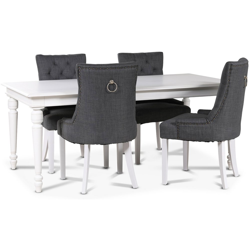 Paris spisegruppe hvidt bord med 4 stk Tuva New Port stole i gråt stof ...